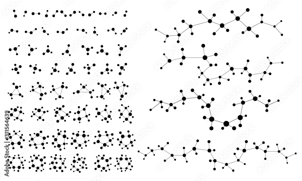 Atoms and molecules icon set. chemical structures collection. Stock ...