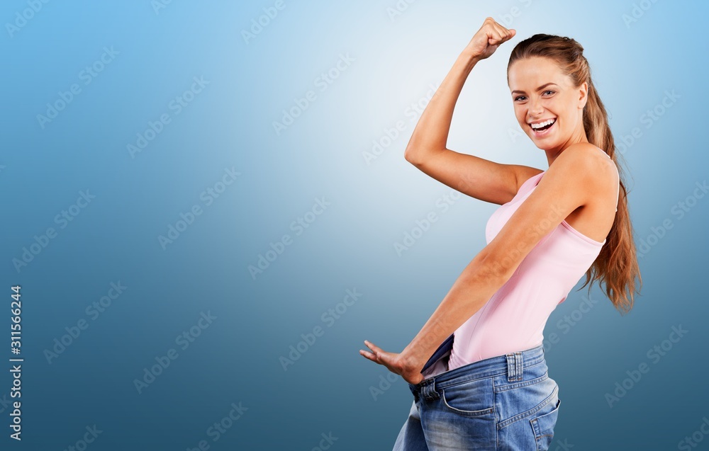 Young happy smile thin woman, Weight Loss concept Stock Photo | Adobe Stock