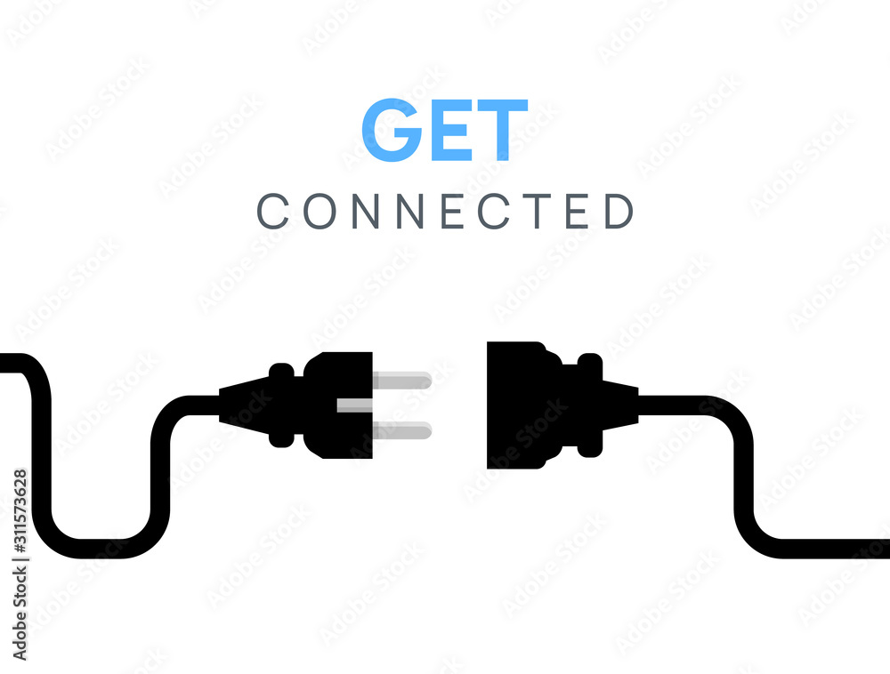 Electric Plug connect concept socket. Get connected or disconnect ...