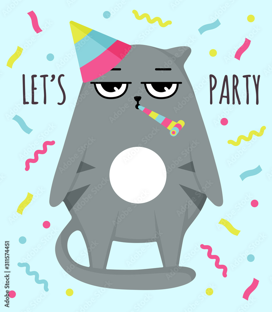 Grumpy cat character party time congratulatory funny postcards with ...