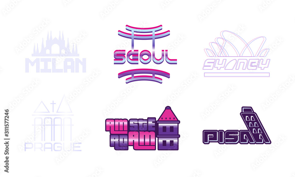 Capital Cities Labels and Logos Vector Set Stock Vector | Adobe Stock