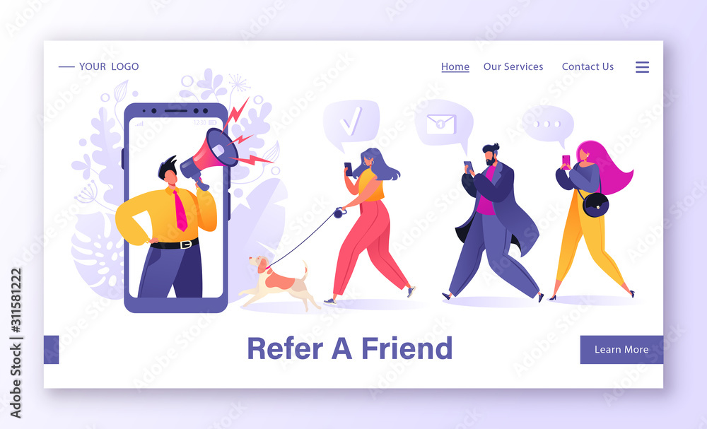 Refer a friend, digital marketing, promotion concept for landing page ...