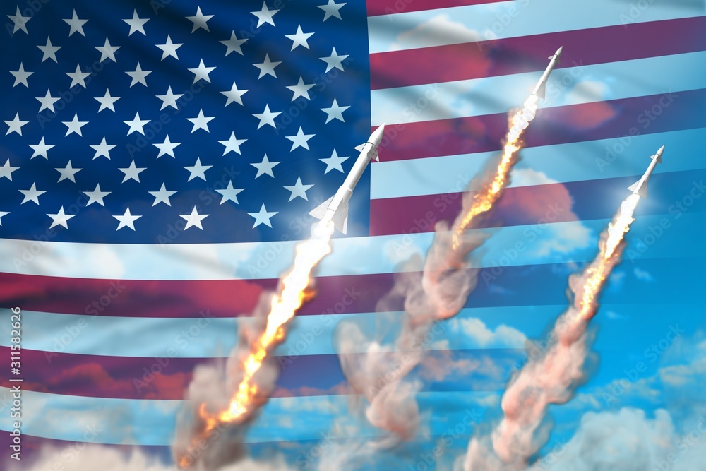 Modern strategic rocket forces concept on blue sky background, USA ...