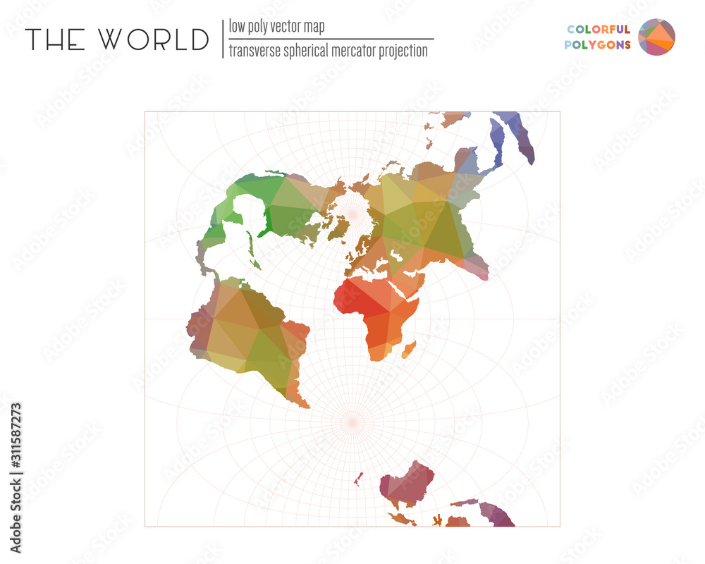 Abstract World Map Transverse Spherical Mercator Projection Of The World Colorful Colored