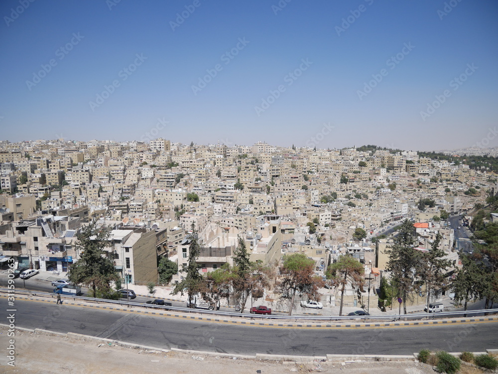 Cityscape of Amman, capitol of Jordan, grey panorama of a modern Arabic ...