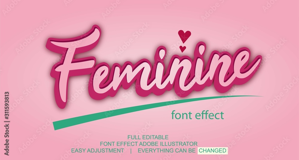 Feminine text effect design, editable text effect in adobe Illustrator ...