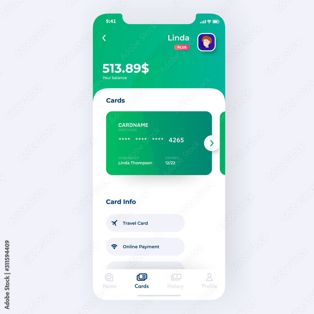 Banking app UI kit prototype. UI design of mobile finance application ...