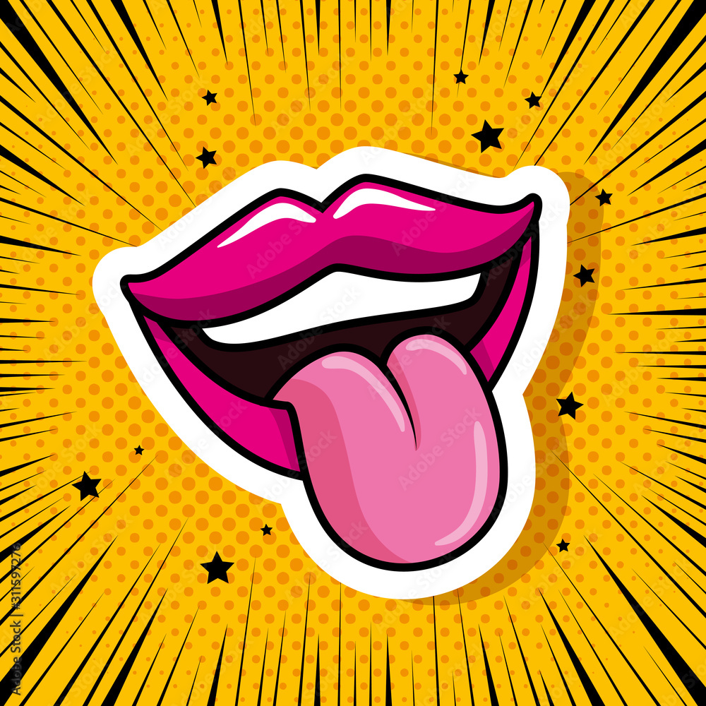 Poster mouth with tongue out pop art style vector illustration design ...
