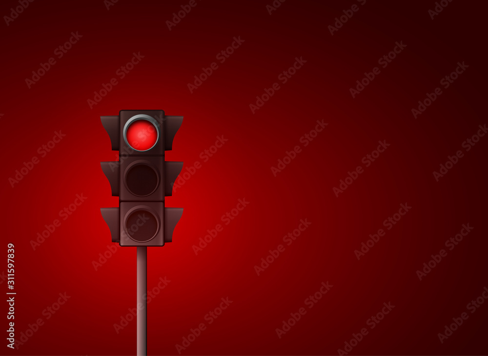 Red traffic light vector background. Signal stoplight road warning lamp ...