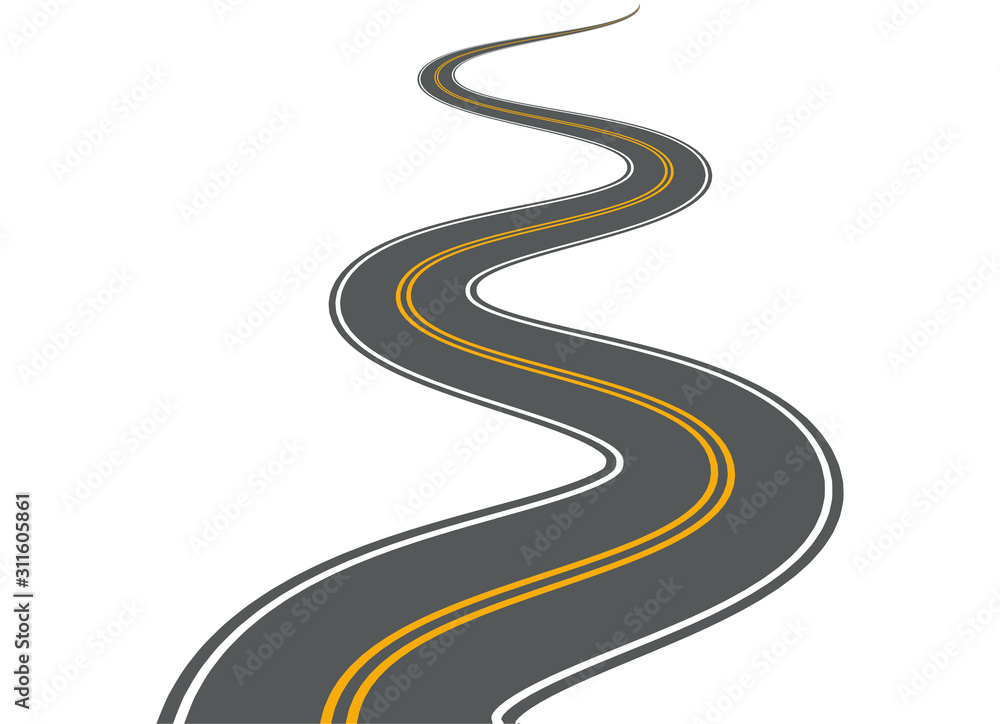 Winding road vector highway path long street asphalt isolated ...