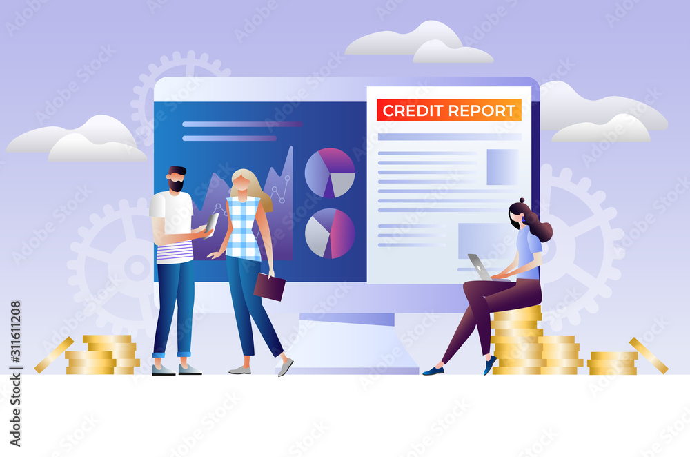 credit report vector illustration concept, people analysis calculate ...