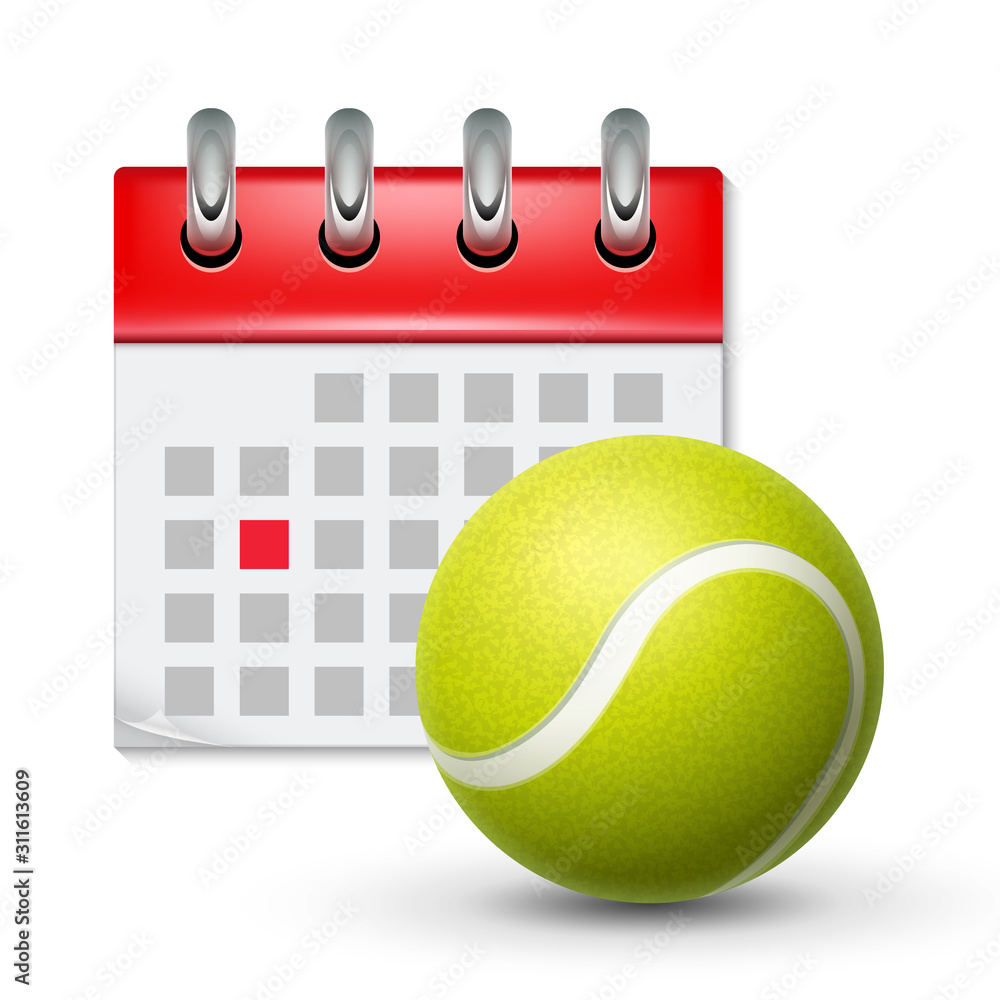 Sport calendar and tennis realistic. Month date schedule competition ...