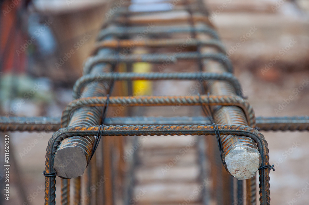 Rebars on the construction site. Building. The use of metal in modern ...