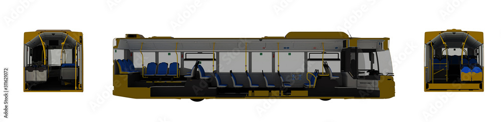 View of a sectioned city bus for passenger transport, project drawings ...