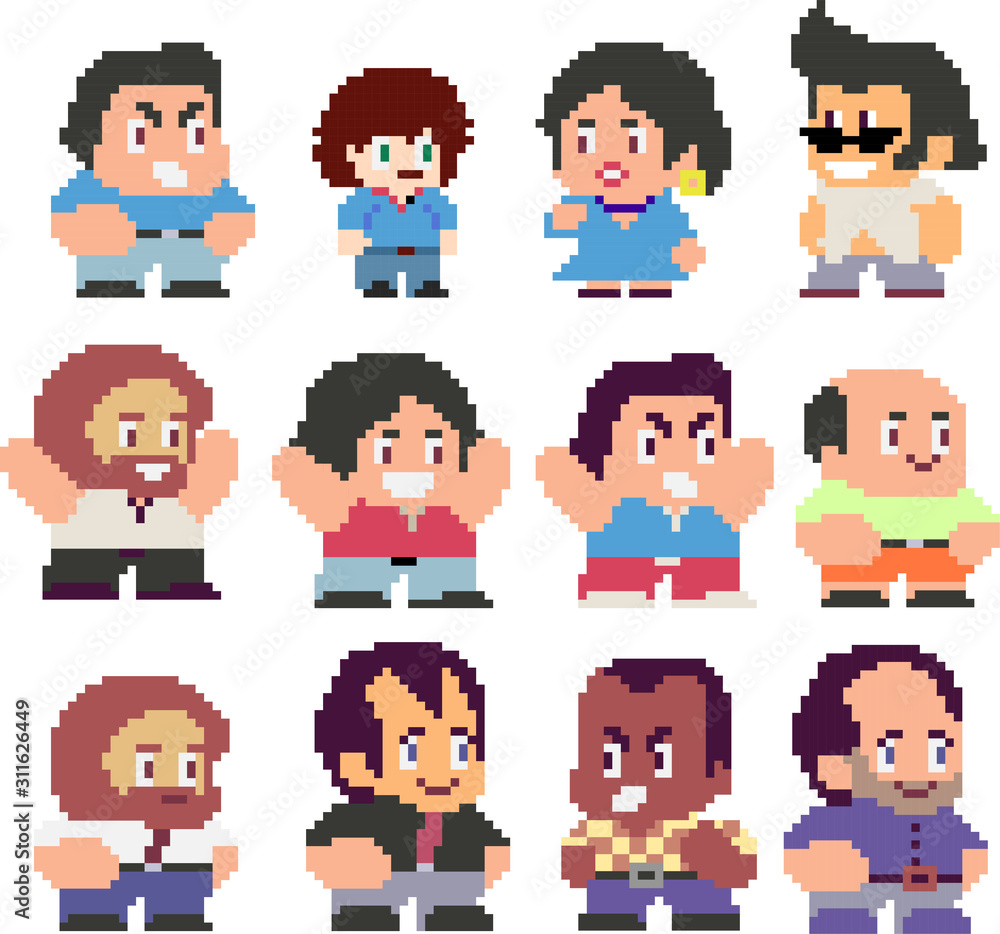 Set of funny pixel characters Stock Vector | Adobe Stock