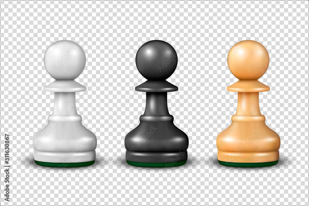 Vector 3d Realistic White, Black and Wooden Pawn Icon Set Isolated on ...