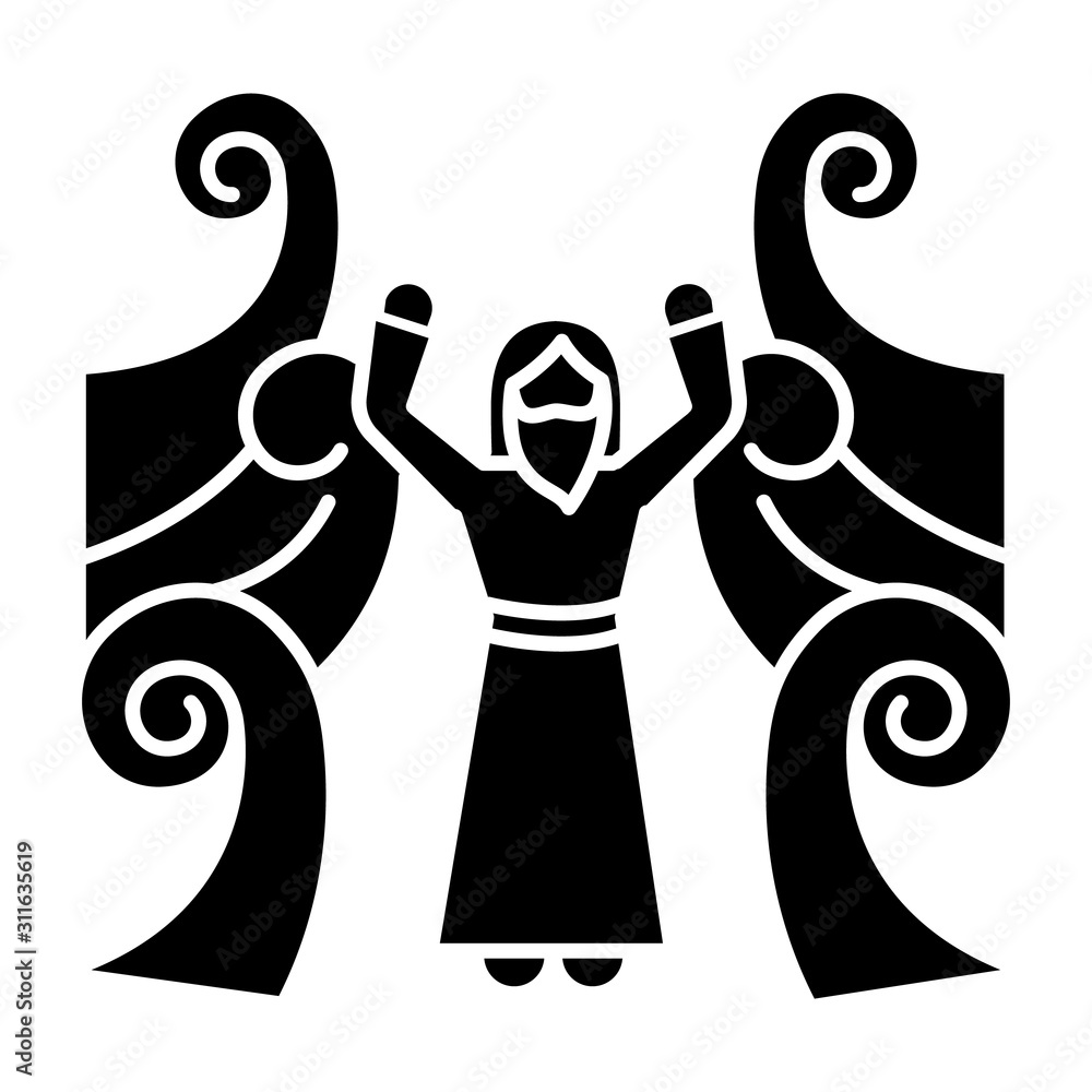Crossing the Red sea Bible story glyph icon. Moses prophet. Parted ...
