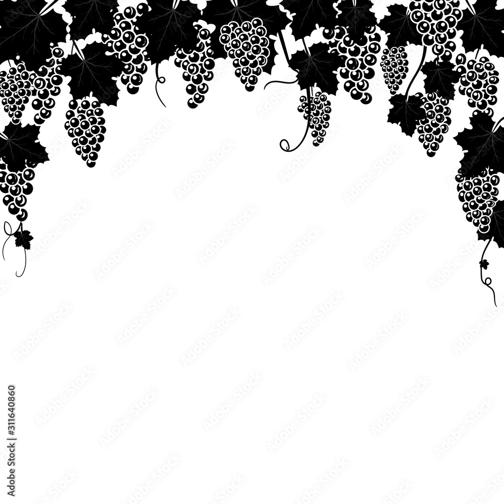 grapes border drawing. Vector hand drawn fruit frame. ripe grapes with ...