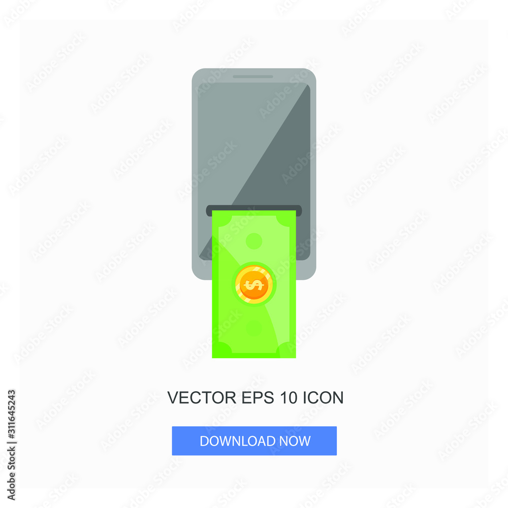 Insert Top Up Money Paper Green Color Icon Dollar Sign Currency With ...