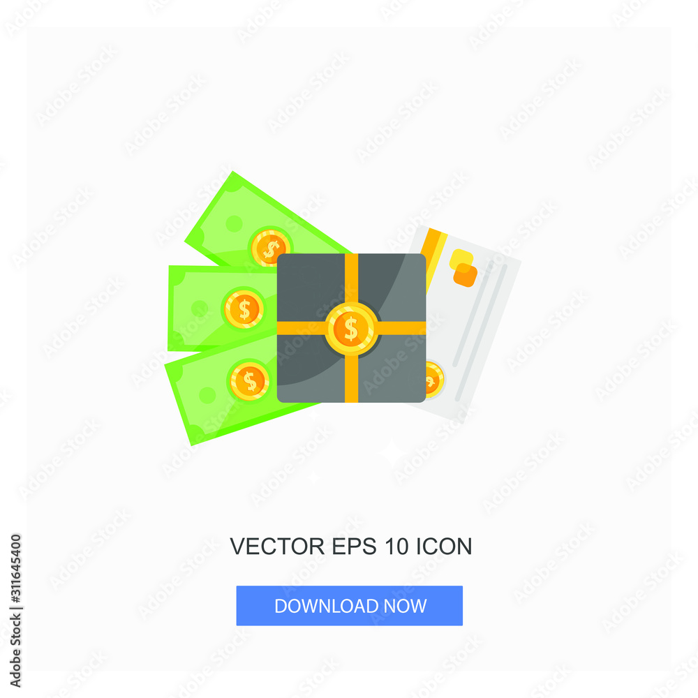 Gift Box With Gold Coin On Dollar Sign Symbol Currency Center With ...