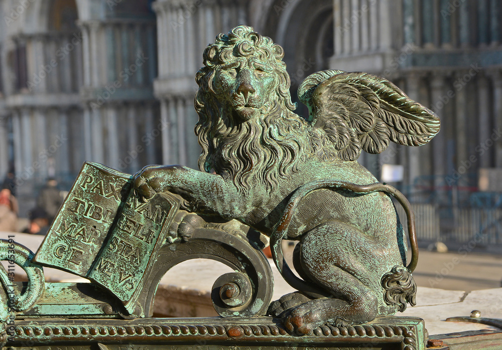 A bronze winged lion sculpture showing the symbol of Saint Mark ...