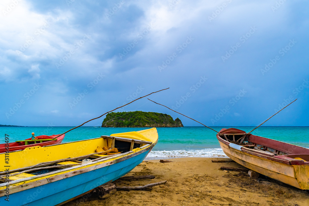 White Sand Beach With Boats