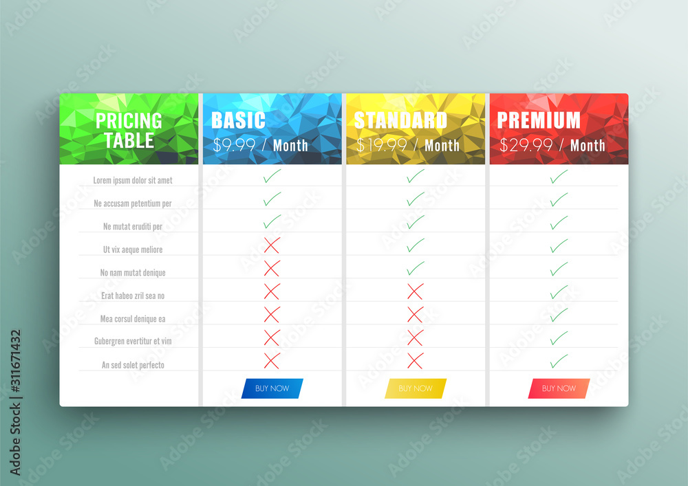 Vecteur Stock Comparison pricing list. Set offer tariffs. ui ux vector ...