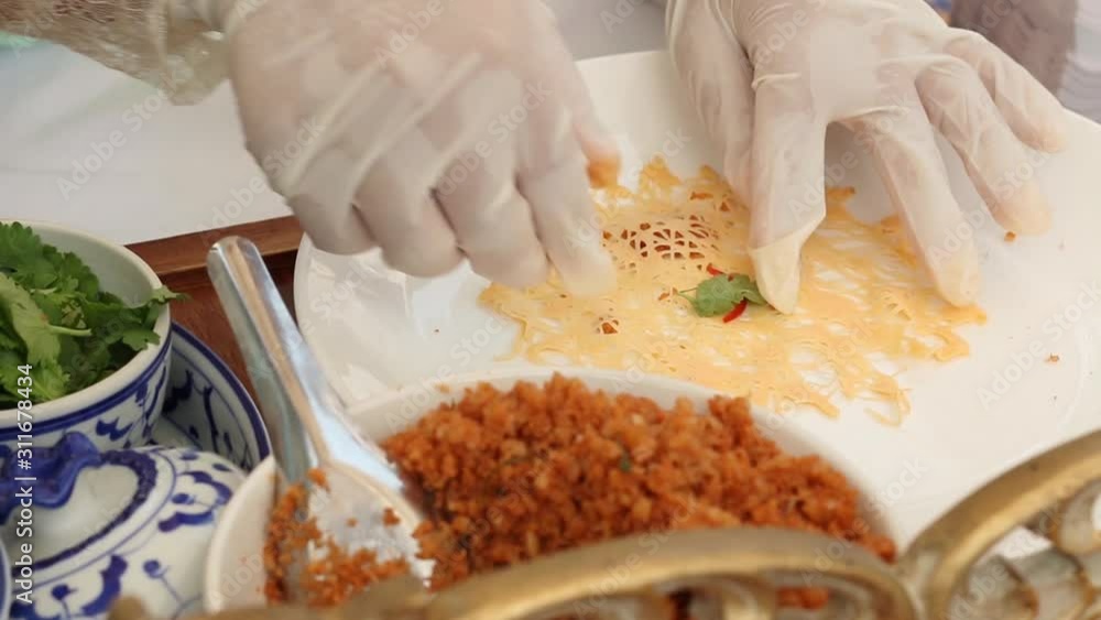 Thai traditional appetizer "Loom or La-Tiang" minced pork , shirmp and ...