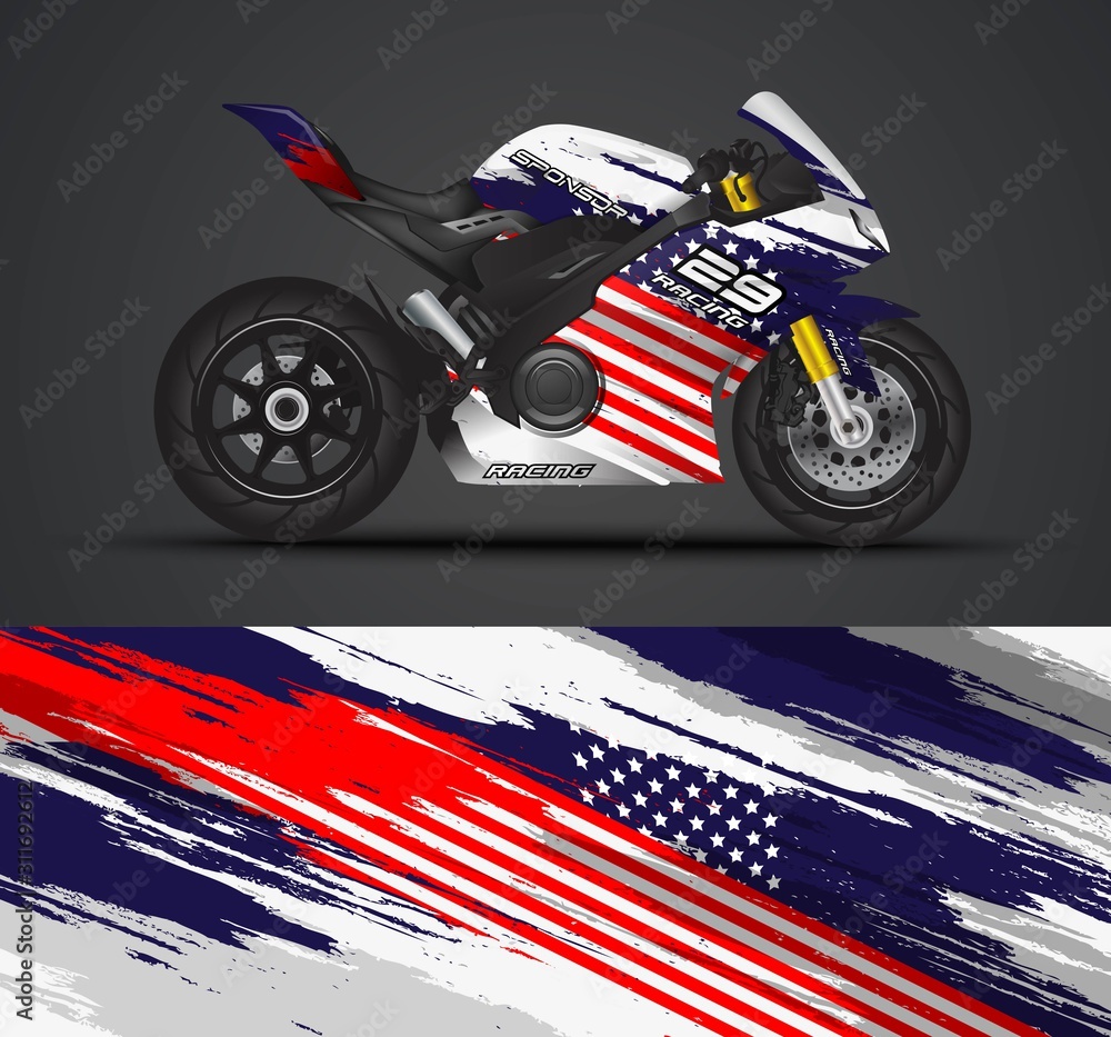 Racing motorcycle wrap decal and vinyl sticker design. Concept graphic ...
