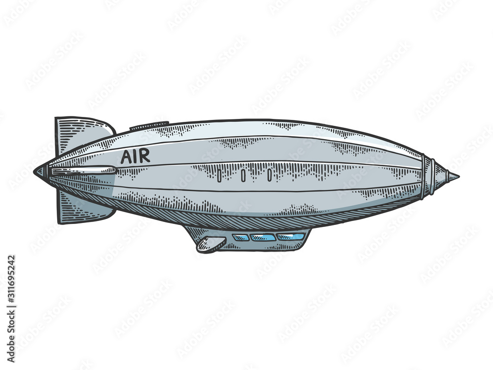 Poster Old vintage airship dirigible sketch engraving vector ...