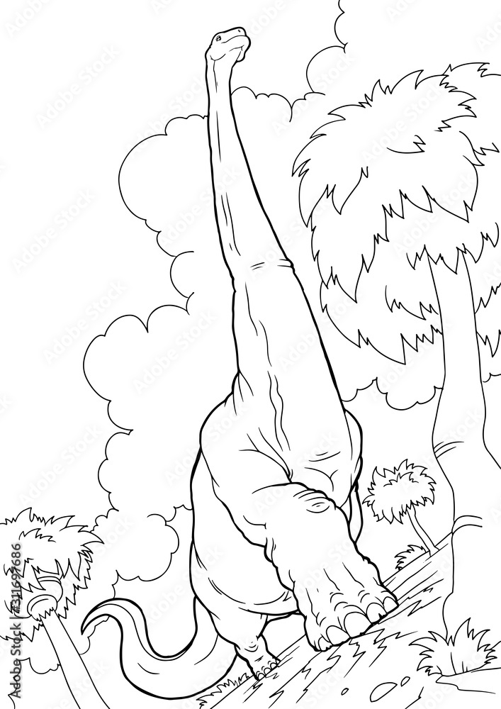 Outline Brontosaurus Dinosaur Illustration, Coloring page, A4 Stock ...