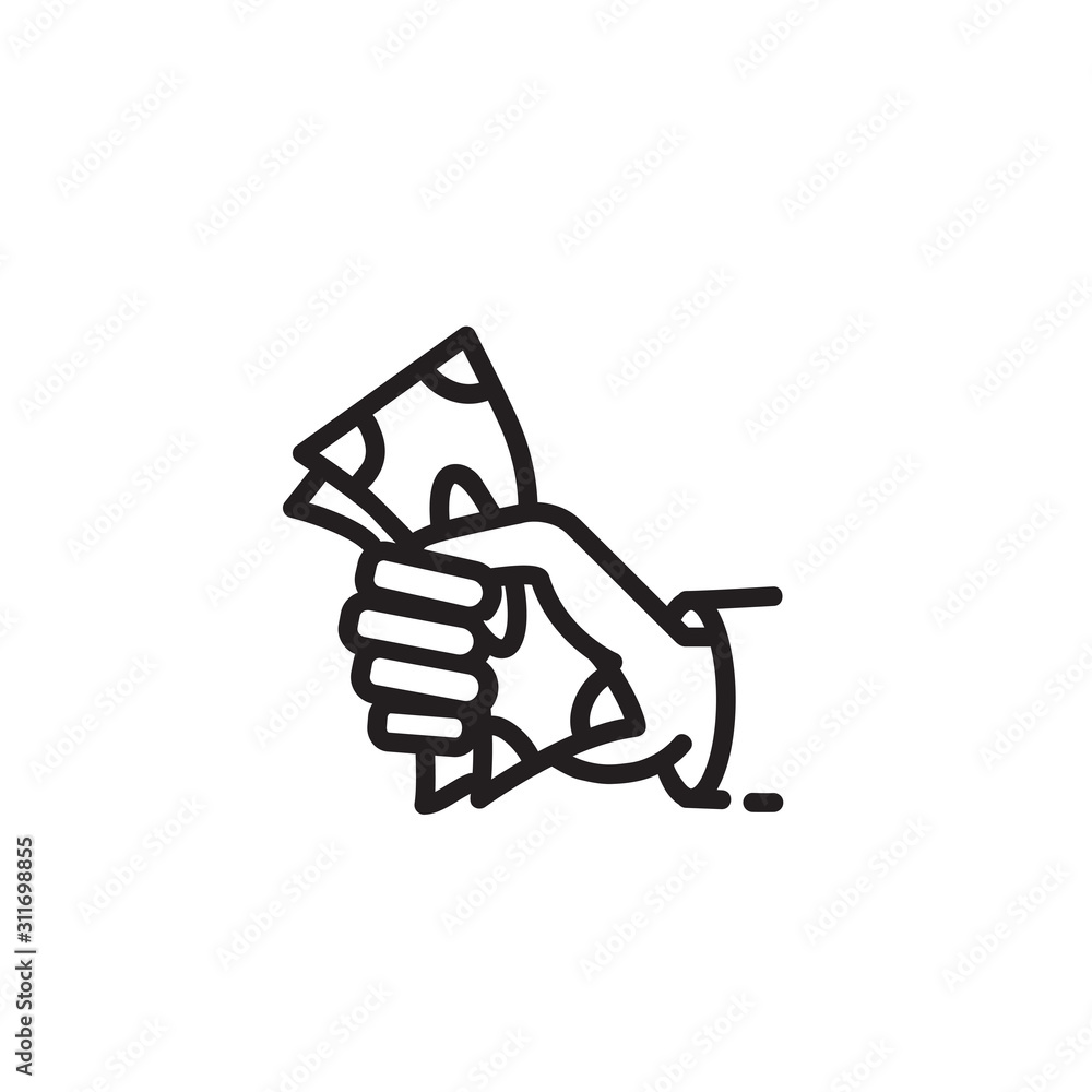 Hand holding money thin line icon. Fee, payment, cash isolated outline ...