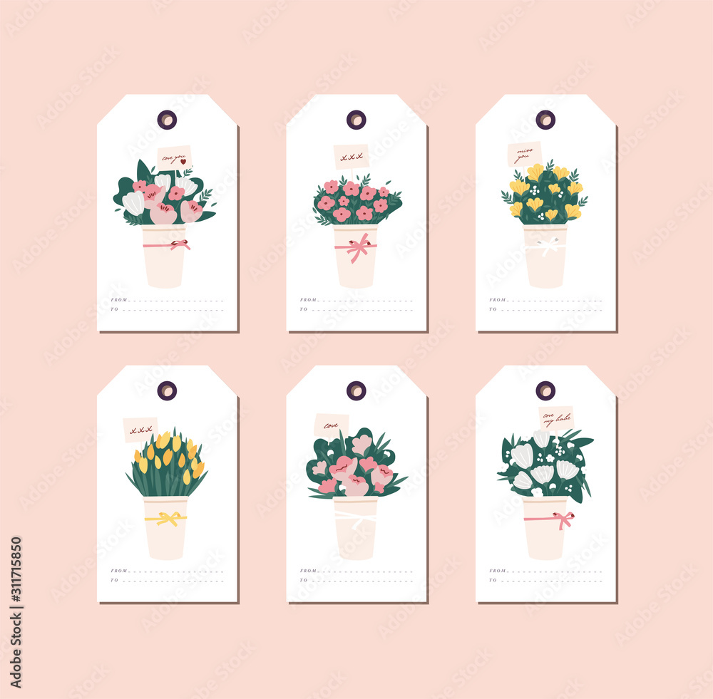 Vector linear design beautiful flowers bouquet on white background ...