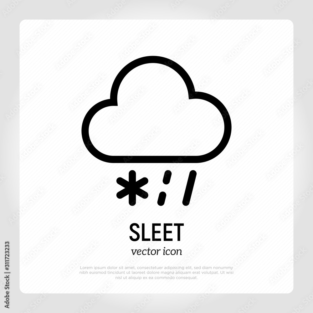 Sleet icon: snowflakes and rain falling from cloud. Weather symbol in ...