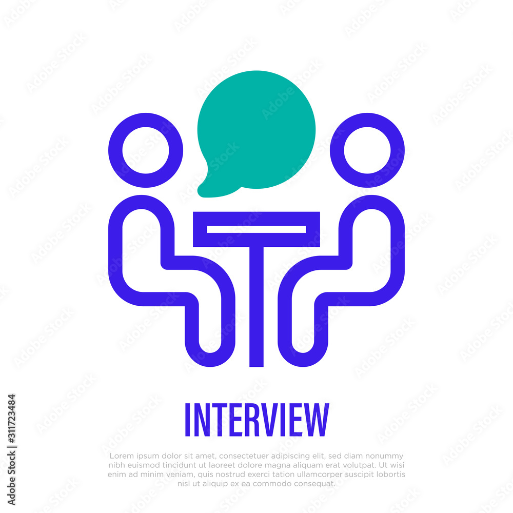 Interview or business meeting symbol. Thin line icon. Two people at ...