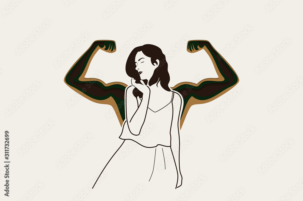 Strong women with arm muscles. Feminism, girl power, International ...