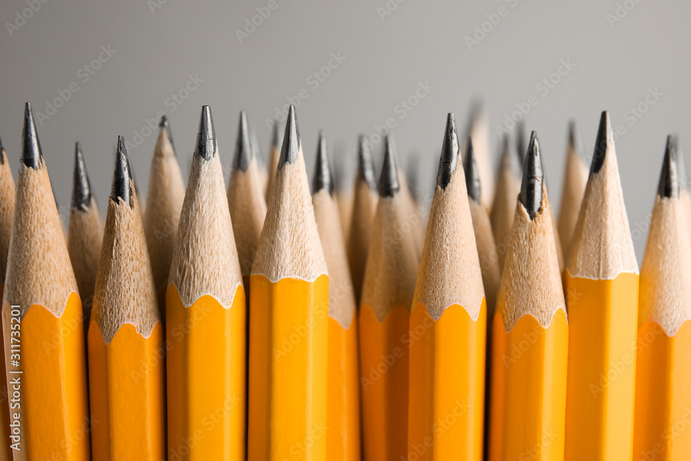 Sharp graphite pencils on grey background, closeup Stock Photo | Adobe ...