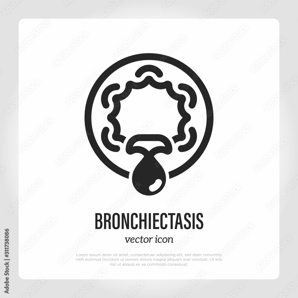 Bronchiectasis thin line icon. Inflammation and thickening of walls of ...