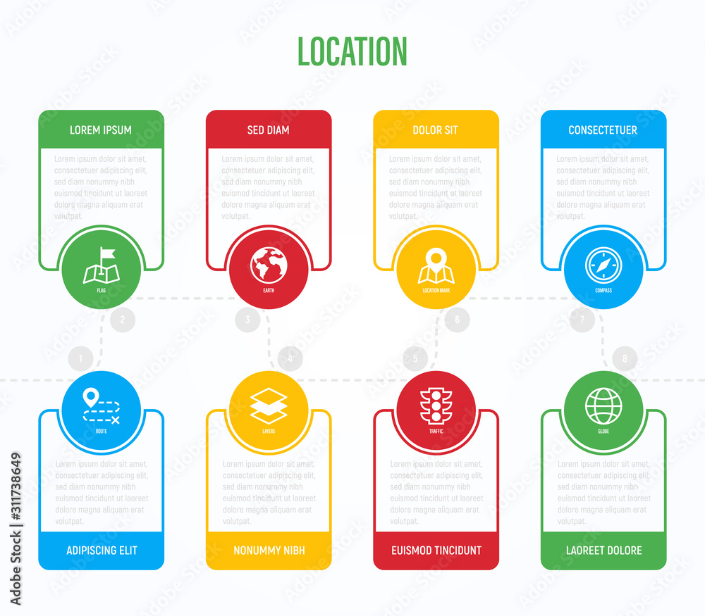 Location and navigation infographics with thin line icons. Symbols of ...
