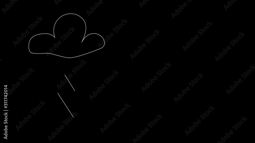 Concept of rainy weather. Cloud and rain. Self drawing line art sketch ...
