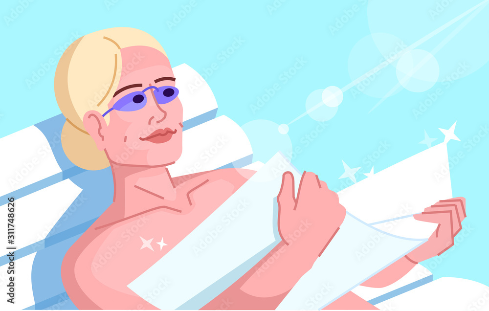 Tanning dependence flat vector illustration. Fashion victim. Behavioral ...