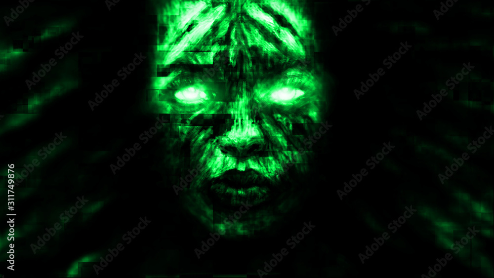 Ghost girl face with glowing eyes. Glitch effect. Stock Illustration ...
