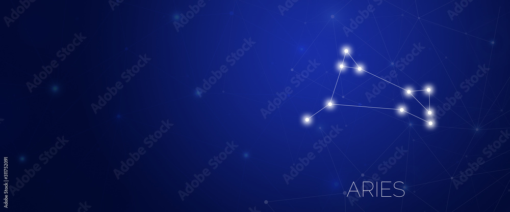 Zodiac constellation of Aries in abstract space environment with dots ...