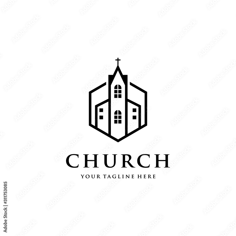 Church with cross line icon. linear style sign for mobile concept and ...