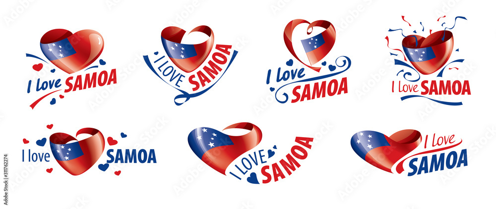 The national flag of the Samoa and the inscription I love Samoa. Vector ...