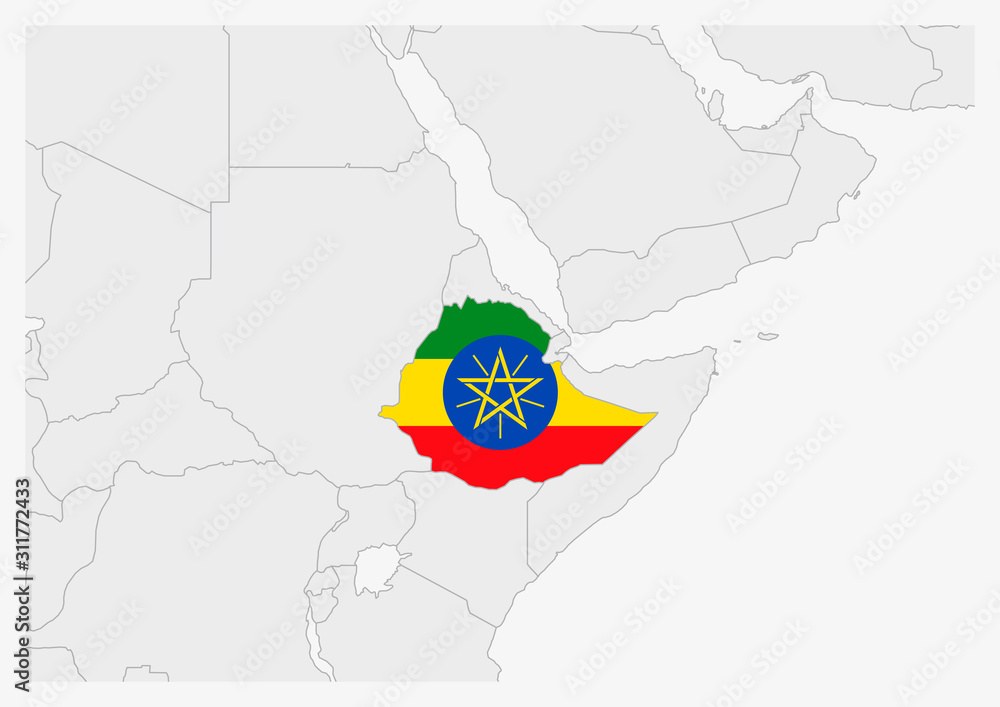 Ethiopia map highlighted in Ethiopia flag colors Stock Vector | Adobe Stock