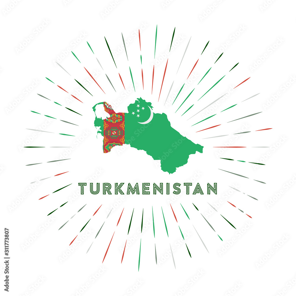 Turkmenistan sunburst badge. The country sign with map of Turkmenistan ...