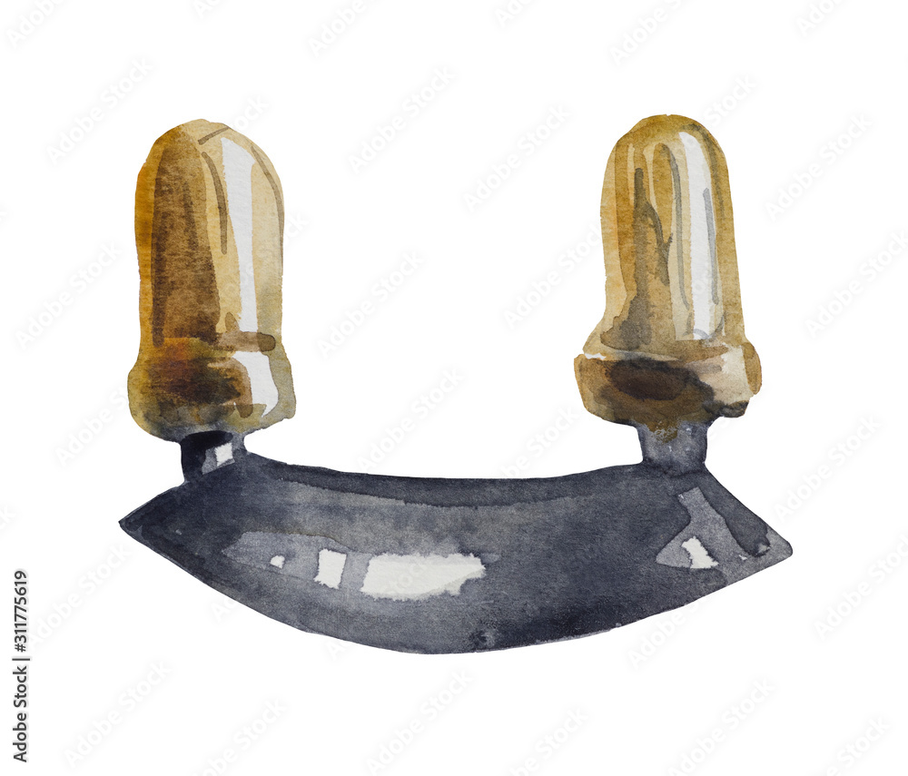 Chef's watercolor kitchen two-handed knife in a classic style, for ...