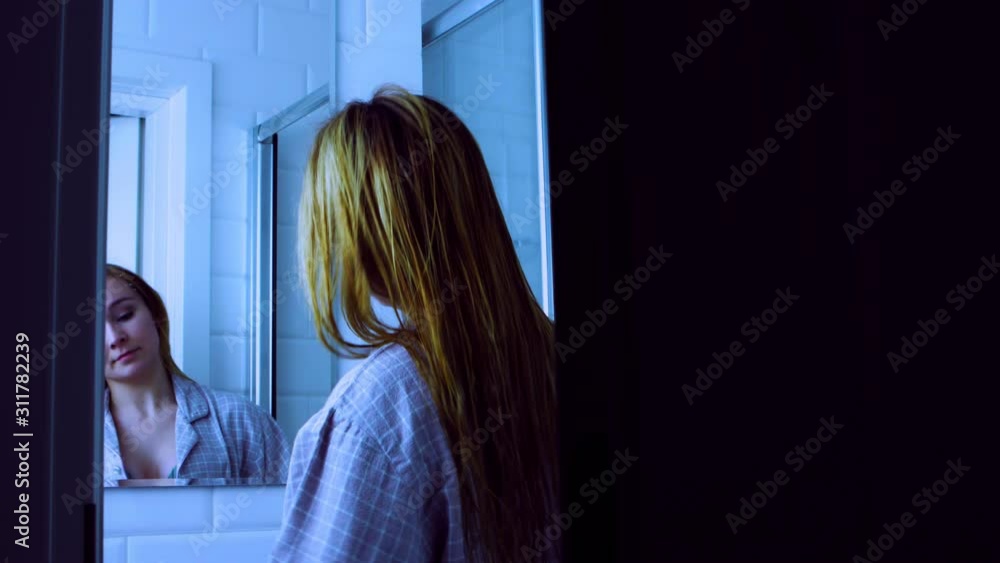 Peeping young woman while she is underssing in bathroom. Disturbed her ...