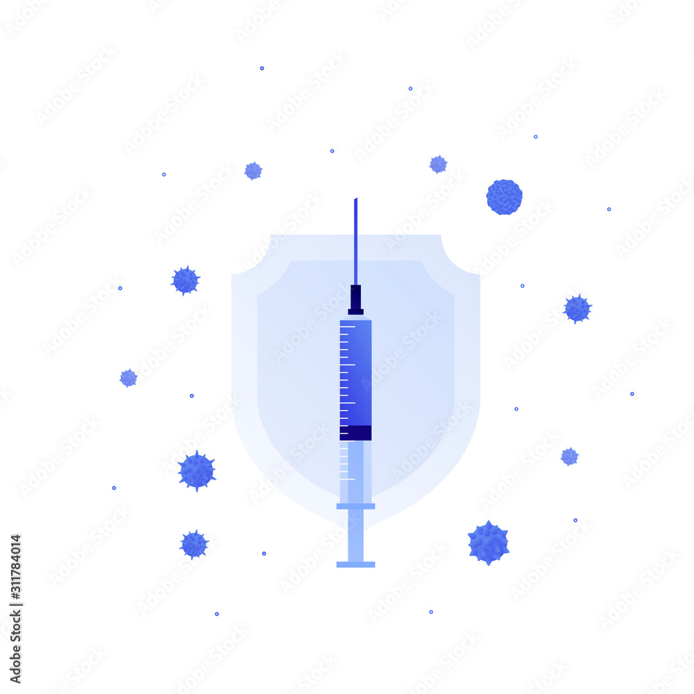 Vaccination medicine concept. Vector flat illustration. Virus sign ...